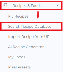 How to use the recipe database search feature